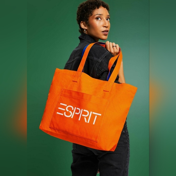 Esprit | Bags | New Esprit Large Canvas Tote Bag Logo Orange Blue ...